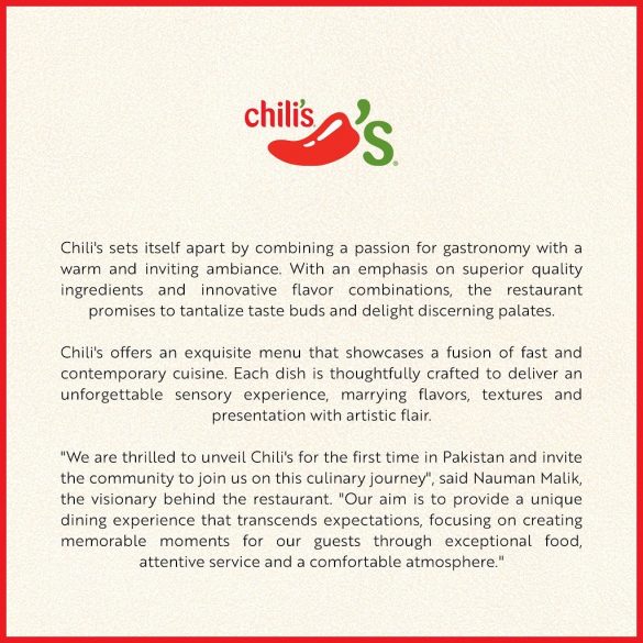 After Tim Hortons, Chili's Pakistan is Ready to Open Doors